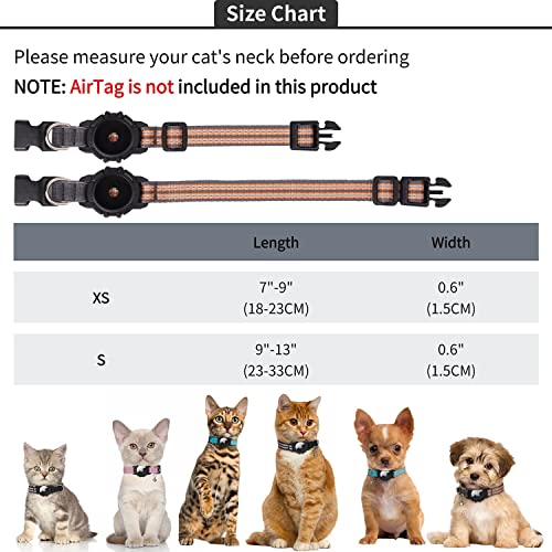 FEEYAR AirTag Cat Collar,Integrated Kitten Collar with Apple AirTag Holder, Reflective GPS Cat Collar with Bell[Orange], Lightweight Tracker Cat Collars for Girl Boy Cats, Kittens and Puppies