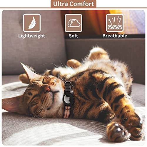 FEEYAR AirTag Cat Collar,Integrated Kitten Collar with Apple AirTag Holder, Reflective GPS Cat Collar with Bell[Orange], Lightweight Tracker Cat Collars for Girl Boy Cats, Kittens and Puppies