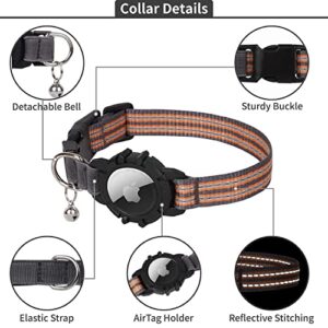 FEEYAR AirTag Cat Collar,Integrated Kitten Collar with Apple AirTag Holder, Reflective GPS Cat Collar with Bell[Orange], Lightweight Tracker Cat Collars for Girl Boy Cats, Kittens and Puppies