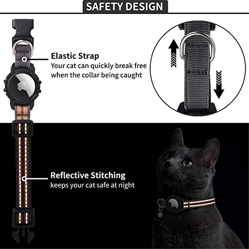 FEEYAR AirTag Cat Collar,Integrated Kitten Collar with Apple AirTag Holder, Reflective GPS Cat Collar with Bell[Orange], Lightweight Tracker Cat Collars for Girl Boy Cats, Kittens and Puppies