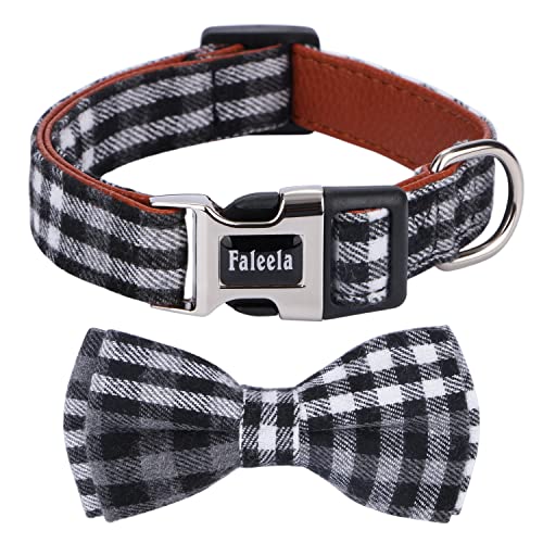 Faleela Soft &Comfy Bowtie Dog Collar,Detachable and Adjustable Bow Tie Collar,for Small Medium Large Pet (Small (Pack of 1), Black and Whit)