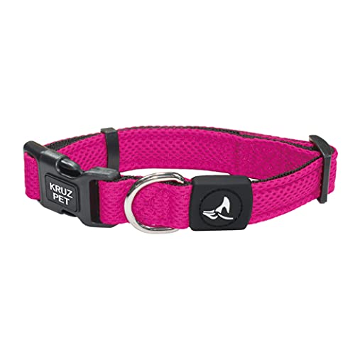 Kruz PET KZA102-18S Mesh Dog Collar for Small, Medium, Large Dogs, Adjustable Neck Collar, Soft, Lightweight, Breathable, Comfort Fit - Raspberry Pink - Small