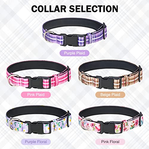 DILLYBUD Floral Dog Collars for Puppy Small Medium Large Dogs, Spring Flower Fancy Patterns Female Male Pet Collar, Strong Buckle Adjustable Cute Padded Basic Collar for Girls Boys Dogs