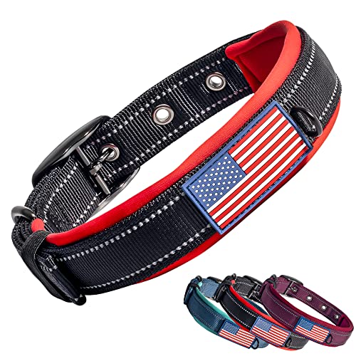 Marmuty Neoprene Dog Collar, Comfortable and Adjustable Reflective Dog Collars for Small Medium and Large Dogs, Metal Buckle Pet Collar for All Breeds with Patch, Soft Thick Padded Nylon Choker