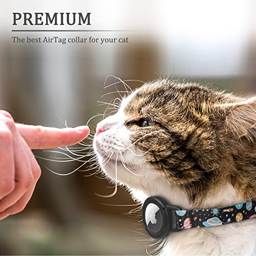 Upgraded AirTag Cat Collar, FEEYAR Integrated GPS Cat Collar with Apple Air Tag Holder and Bell [Black], Safety Elastic Band Tracker Cat Collars for Girl Boy Cats, Kittens and Puppies