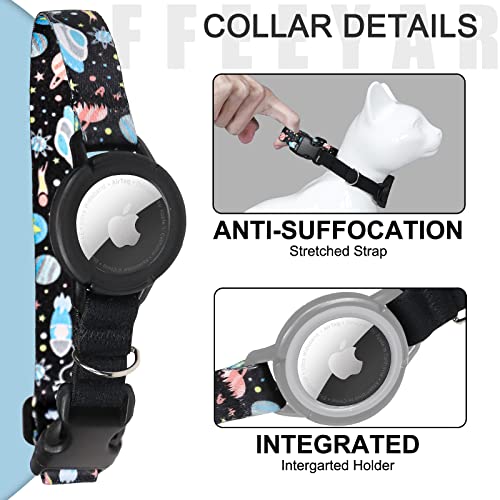 Upgraded AirTag Cat Collar, FEEYAR Integrated GPS Cat Collar with Apple Air Tag Holder and Bell [Black], Safety Elastic Band Tracker Cat Collars for Girl Boy Cats, Kittens and Puppies