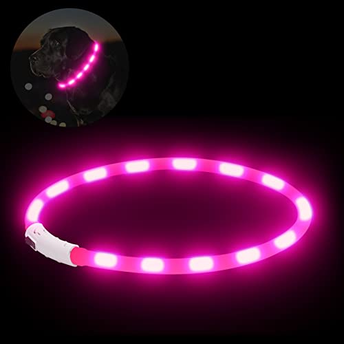 Light Up Dog Collars, Led Dog Collar for Pet Safety in Dark, Waterproof Rechargeable Dog Collar Light, Adjustable Size fit Most Dog, 3 Light Modes Dog Lights for Night Walking & Camping