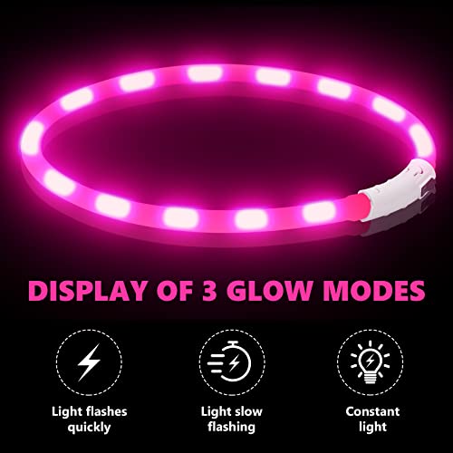 Light Up Dog Collars, Led Dog Collar for Pet Safety in Dark, Waterproof Rechargeable Dog Collar Light, Adjustable Size fit Most Dog, 3 Light Modes Dog Lights for Night Walking & Camping