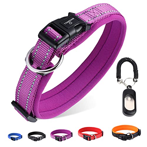 MASBRILL Reflective Dog Collar, Adjustable Nylon Pet Collars for Puppy Small Medium Large and Extra Large Dogs, with One Pet Training Clicker for Dogs Cats Behavioral Training