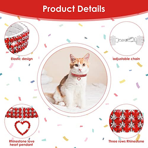 TIESOME Pet Collar with Rhinestones, Adjustable 3 Rows Crystal Diamond Cat Dog Collar Elastic Pet Necklace Pendant for Wedding Small Pet Necklace Jewelry (Red)