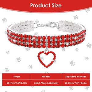 TIESOME Pet Collar with Rhinestones, Adjustable 3 Rows Crystal Diamond Cat Dog Collar Elastic Pet Necklace Pendant for Wedding Small Pet Necklace Jewelry (Red)