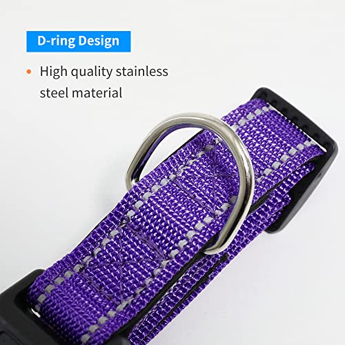 LIEVUIKEN 2 Pieces Reflective Dog Collar with Safety Locking Buckle, Adjustable Soft Breathable Comfortable Nylon Pet Collar for Small, Medium and Large Dogs, 5 Sizes