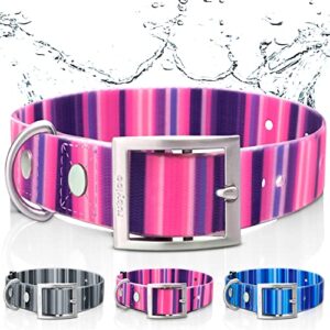 rubyloo waterproof dog collar | 100% waterproof, stink proof, odor proof, fade proof, dirt proof | easy to clean, soft & flexible yet durable | rust & corrosion resistant zinc alloy buckle | pink-m