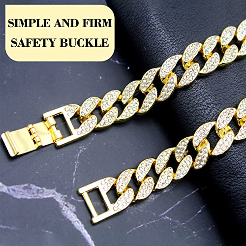 Cuban Link Dog Collar Diamond Gold Chain Dog Collar Walking Metal Gold Chain for Dogs with Design Secure Buckle,Pet Cuban Collar Jewelry Accessories for Small, Medium, Large Dogs and Cats