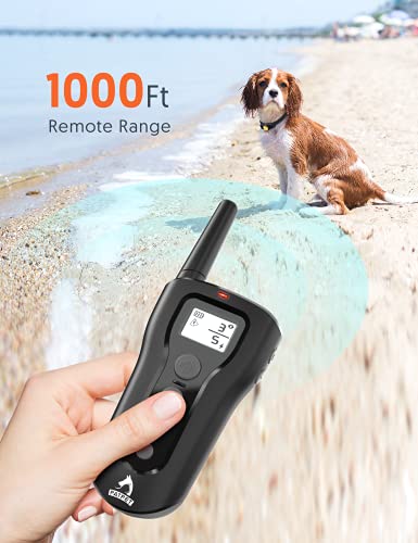 PATPET Dog Training Collar with Remote - Rechargeable Shock Collar for Medium Large Dogs 1000Ft Remote Range 3 Training Modes IPX7 Waterproof Black