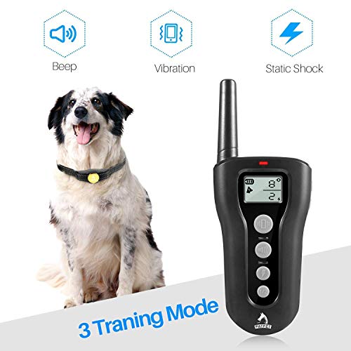 PATPET Dog Training Collar with Remote - Rechargeable Shock Collar for Medium Large Dogs 1000Ft Remote Range 3 Training Modes IPX7 Waterproof Black