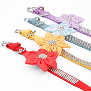 HOWWFALY Dog Collars Cat Collars Rhinestone Shiny Collars Adjustable Size with Cute Sunflowers for Kittens and Puppies (S, Red)