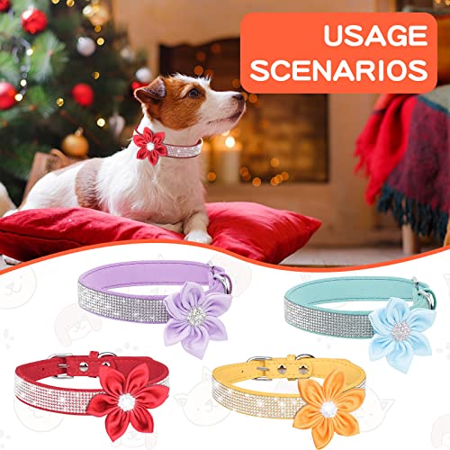 HOWWFALY Dog Collars Cat Collars Rhinestone Shiny Collars Adjustable Size with Cute Sunflowers for Kittens and Puppies (S, Red)