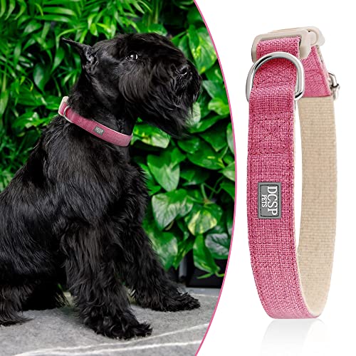 DCSP Pets Dog Collar – Heavy-Duty Dog Collar for Small Dogs, Medium and Large – Eco-Friendly Natural Fabric – Durable and Skin-Friendly – Soft Dog Collar for All Breeds – Medium, Pink