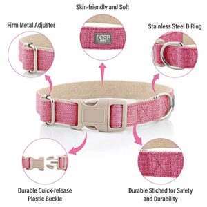 DCSP Pets Dog Collar – Heavy-Duty Dog Collar for Small Dogs, Medium and Large – Eco-Friendly Natural Fabric – Durable and Skin-Friendly – Soft Dog Collar for All Breeds – Medium, Pink