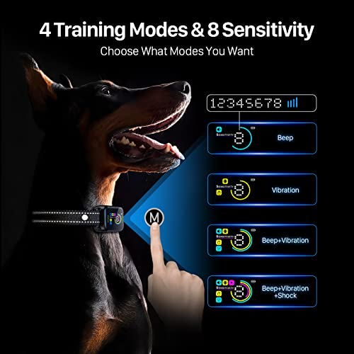 Dog Bark Collar, DINJOO Bark Collar for Large Medium Small Dogs,Smart Bark Collar,Rechargeable Anti Barking Training Collar with 8 Adjustable Sensitivity,Bark Shock Collar with Beep Vibration Shock