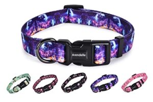 arendelle dog collar soft durable fashionable adjustable print fine pattern, suitable xs small medium large boys girls pets(m (neck 12.9-21.6 inch width 0.8 inch), purple and blue cartoon)