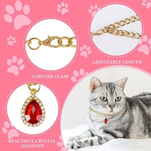 TIESOME Rhinestones Pendant Pet Collars, Adjustable Metal Drop Cat Dog Collar Necklace Crystal Diamond Elastic Collar with Pendant for Pet (Red)