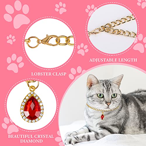 TIESOME Rhinestones Pendant Pet Collars, Adjustable Metal Drop Cat Dog Collar Necklace Crystal Diamond Elastic Collar with Pendant for Pet (Red)