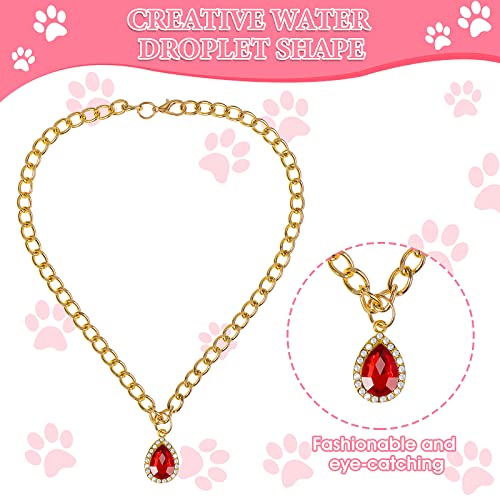 TIESOME Rhinestones Pendant Pet Collars, Adjustable Metal Drop Cat Dog Collar Necklace Crystal Diamond Elastic Collar with Pendant for Pet (Red)