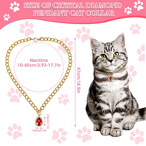 TIESOME Rhinestones Pendant Pet Collars, Adjustable Metal Drop Cat Dog Collar Necklace Crystal Diamond Elastic Collar with Pendant for Pet (Red)