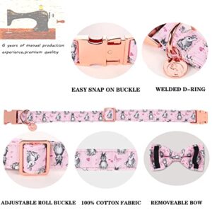 DOGWONG Easter Day Dog Collar with Bowtie, Sketch Bunny Dog Collar Soft Durable Adjustable Costume Pink Easter Puppy Collar for Small Medium Large Dog Gift