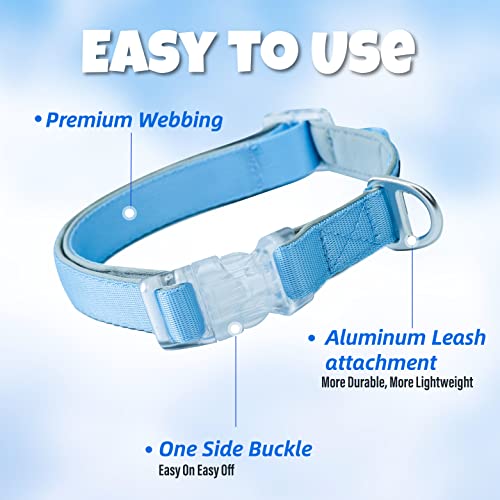 JC HOUSE Dog Collar, Lightweight Soft Padded Classic Pet Collar with Reflective Logo LED Holder & Quick Release Buckles, Small Medium Dog Collar for Daily Use, Blue, S (C-M5S)