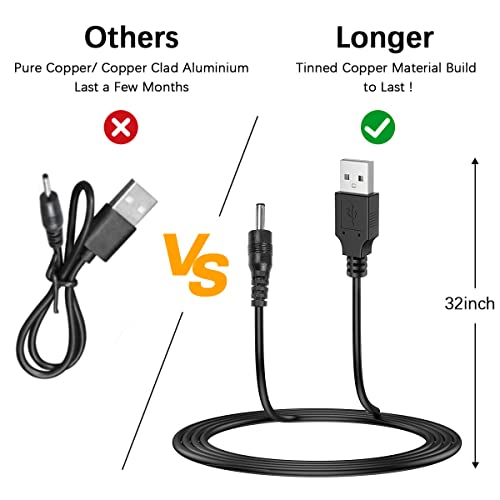 LED Light up Dog Bark Collar DC2.5mm Charger Cord-Charging Cable,Dog Barking Shock Collar Charger Replacement Compatible for Masbrill,Pceotllar,eXuby,Paipaitek Shock Training Collar Adapter