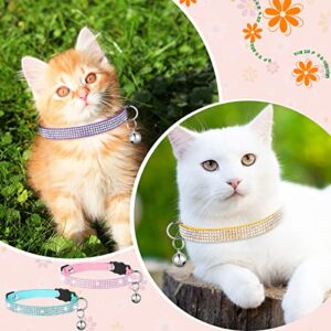 6 Pcs Rhinestones Cat Collar Breakaway Bling Diamond Cat Collar for Girl Boy Cats Collar with Bell Soft Velvet Adjustable Safety Shine Collar for Cat Puppy (Lovely Color, 7.9-9.8 inch)