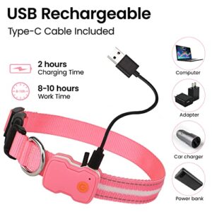 HZK Light Up Dog Collar, LED Glow Collar with USB Rechargeable Lighted Bright, Dog Flashing Collar Waterproof, 4 Colors with 3 Sizes for Small Medium Large Dogs - Pink, L