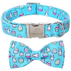 babole pet dog collar easter gift with bow tie, rabbit egg male dog collar with safety metal buckle adjustable puppy collars for small medium large boy & girl dog,l-neck 16″-24″