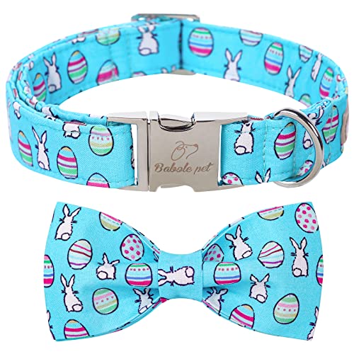 Babole Pet Dog Collar Easter Gift with Bow Tie, Rabbit Egg Male Dog Collar with Safety Metal Buckle Adjustable Puppy Collars for Small Medium Large Boy & Girl Dog,L-Neck 16"-24"