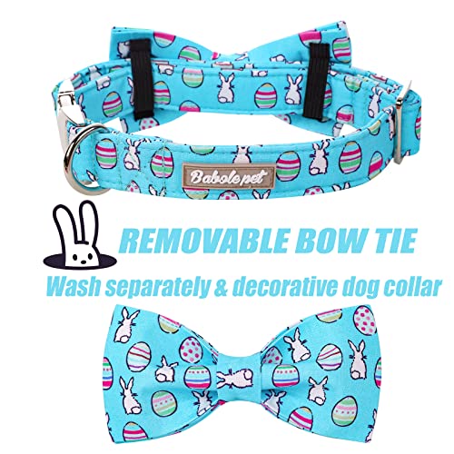 Babole Pet Dog Collar Easter Gift with Bow Tie, Rabbit Egg Male Dog Collar with Safety Metal Buckle Adjustable Puppy Collars for Small Medium Large Boy & Girl Dog,L-Neck 16"-24"