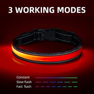 LIFIS LED Dog Collar Light Up IPX7 Waterproof Higher Brightness Glow in The Dark Dog Collars for Large Medium Small Dogs USB Rechargeable Reflective Fiber (M(16.5-20.5''/42-52cm), Red)