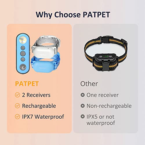 PATPET Dog Shock Collar for Dogs (10-100Lbs) - IPX7 Waterproof Rechargeable Long Control Range Training Collar with Remote for Small Medium Large Dogs