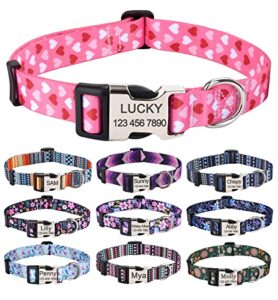 mihqy personalized dog collars, customized dog collar with name and phone number, 10 colors & 4 sizes dog collar for puppy small medium large dogs, for male female boy girl puppies(pink heart,s)