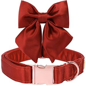 dhdm red silk dog collar puppy collar with bowtie adjustable dog collar pet gift for small medium large (size : m)