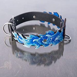 Dog Large Blue Flame Collar, Dog Lover Handstitched Collar, Padded Leather Dog Collar, Dog Collar Handmade Leather