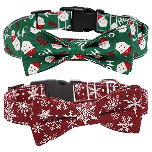 Tangpan 2pcs Soft Cotton Christmas Pet Dog Collar, with Removable Bow-Tie Décor ( Red & Green Bow-Knot,S )