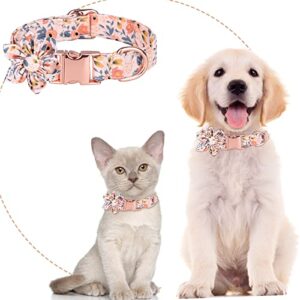 Large Nylon Dog Collar 3 Adjustable Sizes Personalized Flower Tie Cotton Girls Dog Collar with Metal Buckle Puppy Collars for Small Medium Large Dog Pet Gift