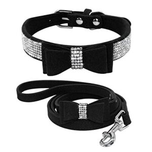 psave pet traction rope rhinestone leather dog cat collar leash set crystal diamond inlaid cute bow puppy dog collar leash (color : d, size : 2)