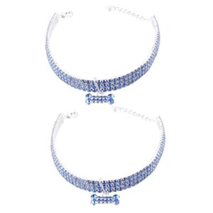 popetpop 2pcs dog collar for puppies dog chain collars girl jewelry cat collars for girl cats cat chain collar girl puppy collars accessories rhinestones blue leash rhinestone choker