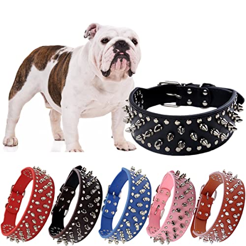 Spiked Studded Dog Collar, Rivet PU Leather Dog Collars Durable Adjustable for Medium & Large Pets Pitbull Bully Dog Rottweiler Alligator Skin S