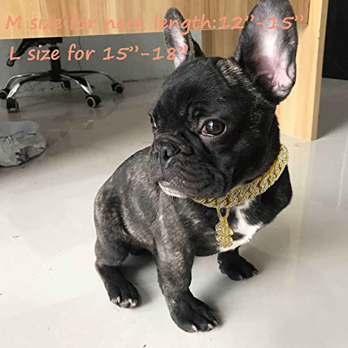 Gold Dog Collar Puppy Zircon 14mm Cuban Link Chain Handmade Iced Out Diamond Exaggerated Full Cz Prong Set Pet Jewelry