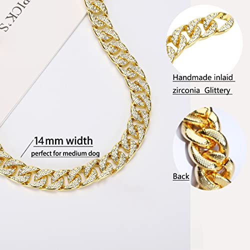 Gold Dog Collar Puppy Zircon 14mm Cuban Link Chain Handmade Iced Out Diamond Exaggerated Full Cz Prong Set Pet Jewelry